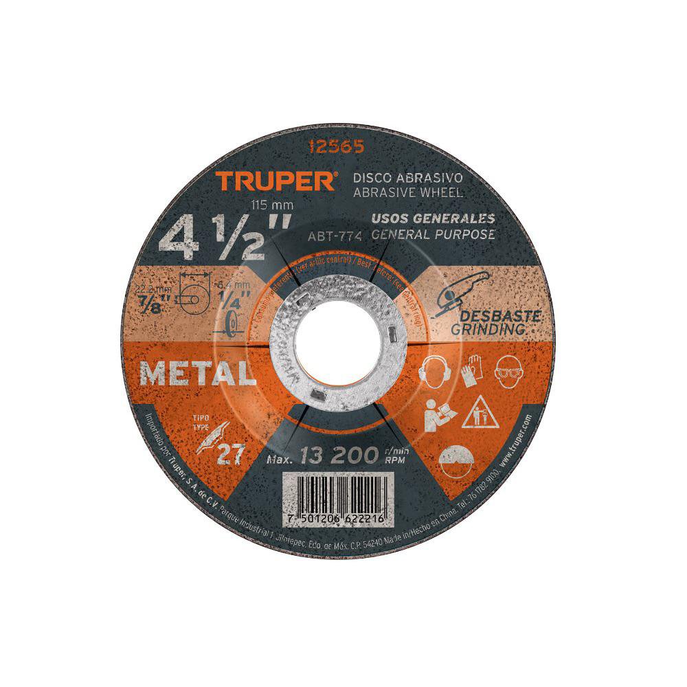 Disco De Desbaste De Metal 4 1/2 Plg - Truper - cemacogt