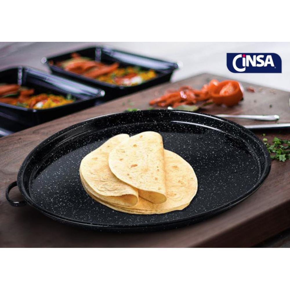 Comal Redondo Negro Jaspeado De 34 Cm - Cinsa - cemacogt